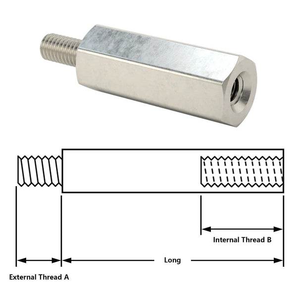 Male-Female Threaded Hex Standoff 18-8 Stainless Steel, 1/2 Hex, 3-1/2 ...